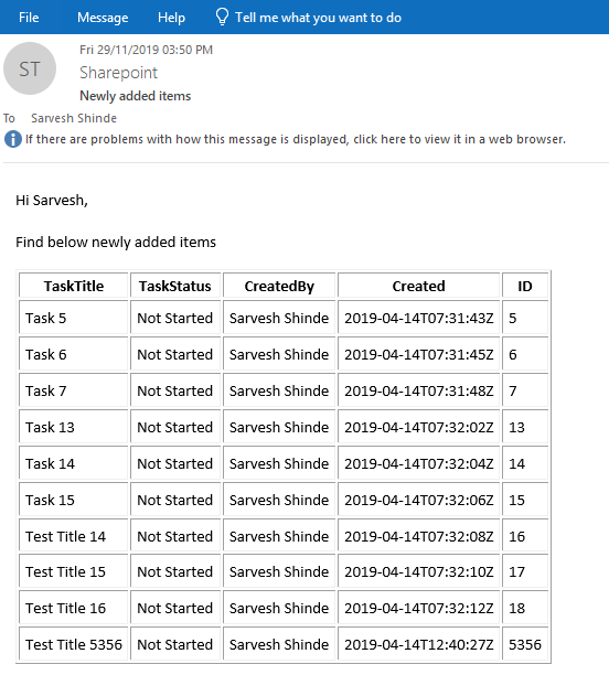 Formatting Html Table In Flow Before Sending Email